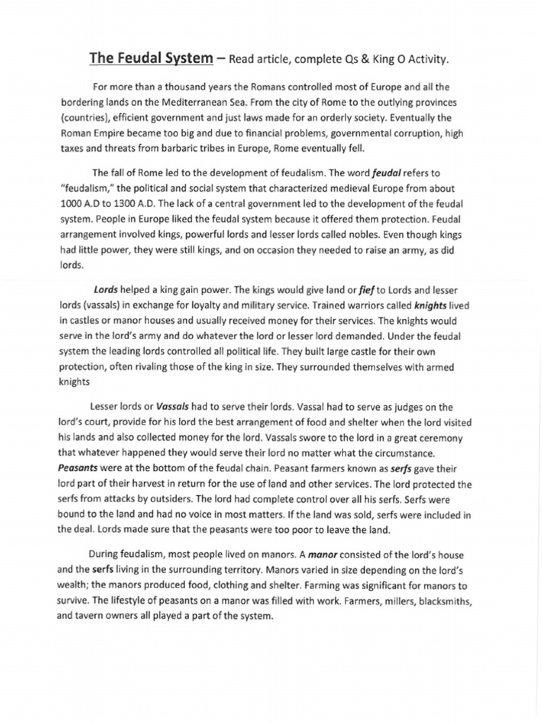 Feudal System Exercise | PDF