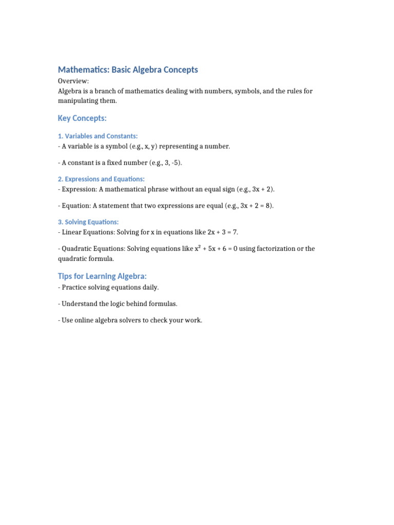 Basic Algebra Concepts Explained | PDF