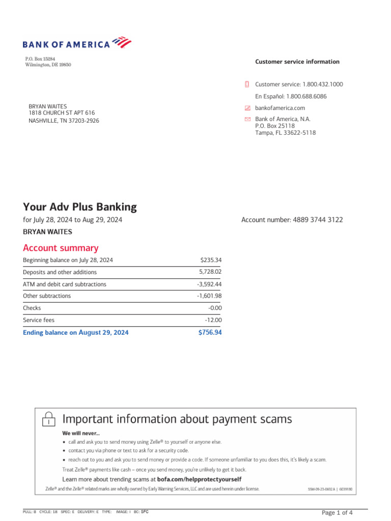 Bank of America Statement | PDF | Banks | Automated Teller Machine