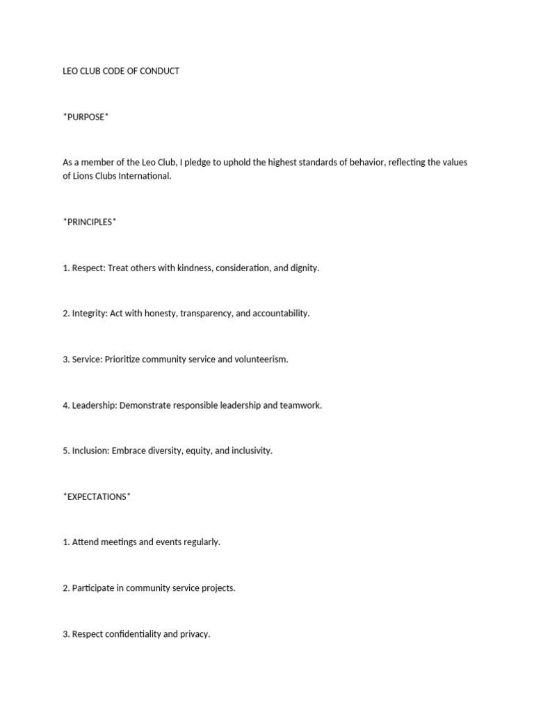 LEO CLUB CODE of CONDUCT | PDF