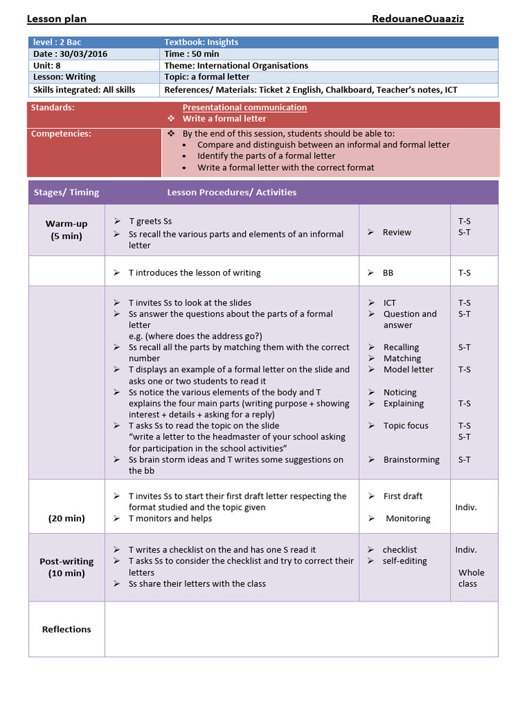 Writing a Formal Letter for 2 Bac | PDF | Human Communication | Cognition