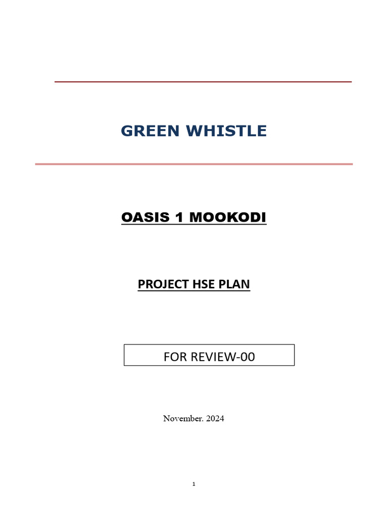 OASIS1 Mookodi Project HSE Plan | PDF | Occupational Safety And Health ...