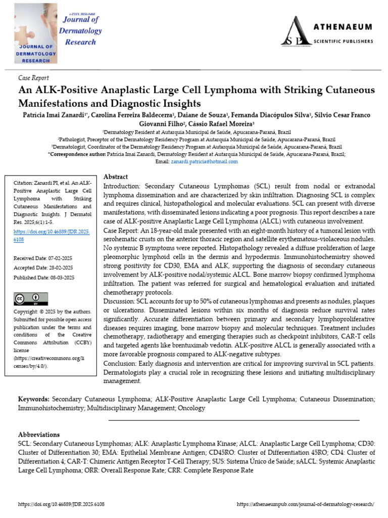 An ALK Positive Anaplastic Large Cell Lymphoma With Striking Cutaneous ...