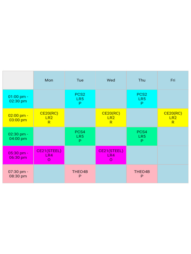 Weekly Class Schedule Overview | PDF
