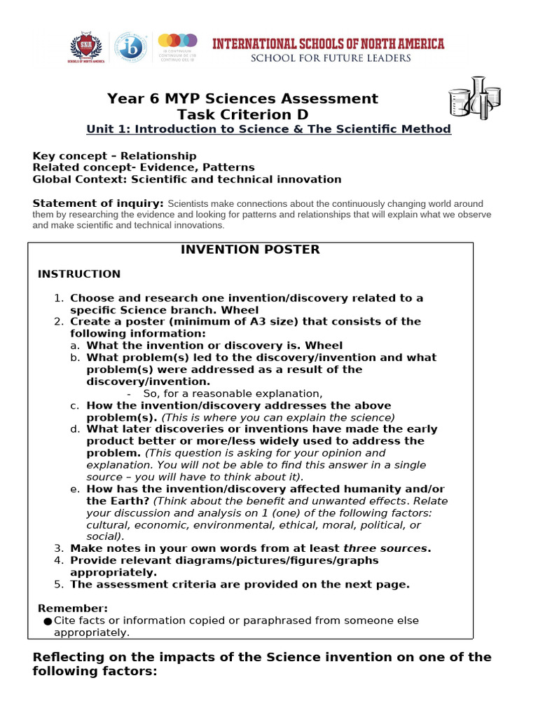 MYP 1 Summative Criteria D | PDF | Science | Cognition