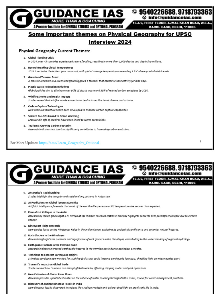 Key Geography Themes for UPSC 2024 | PDF | Climate Change | Earthquakes