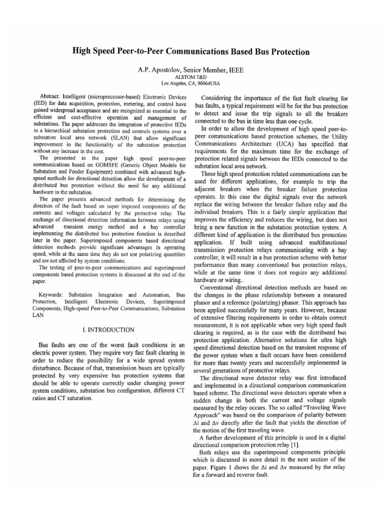 High Speed Peer-To-Peer Communications Based Bus Protection | PDF ...