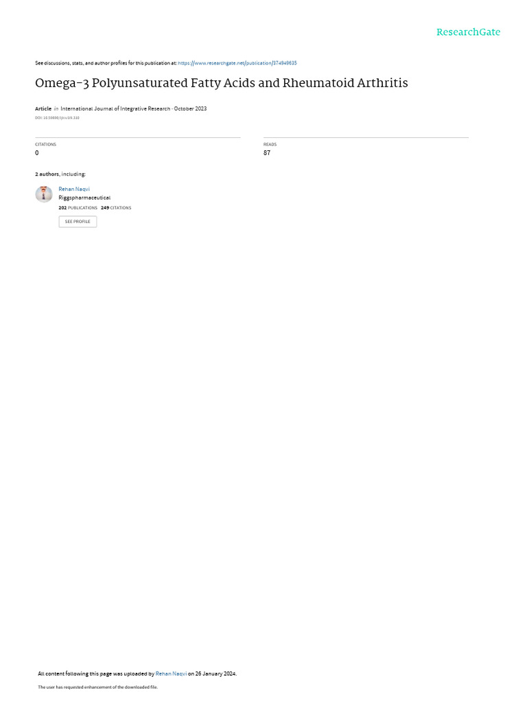 Omega-3 Polyunsaturated Fatty Acids and Rheumatoid Arthritis | PDF | Omega 3 Fatty Acid ...