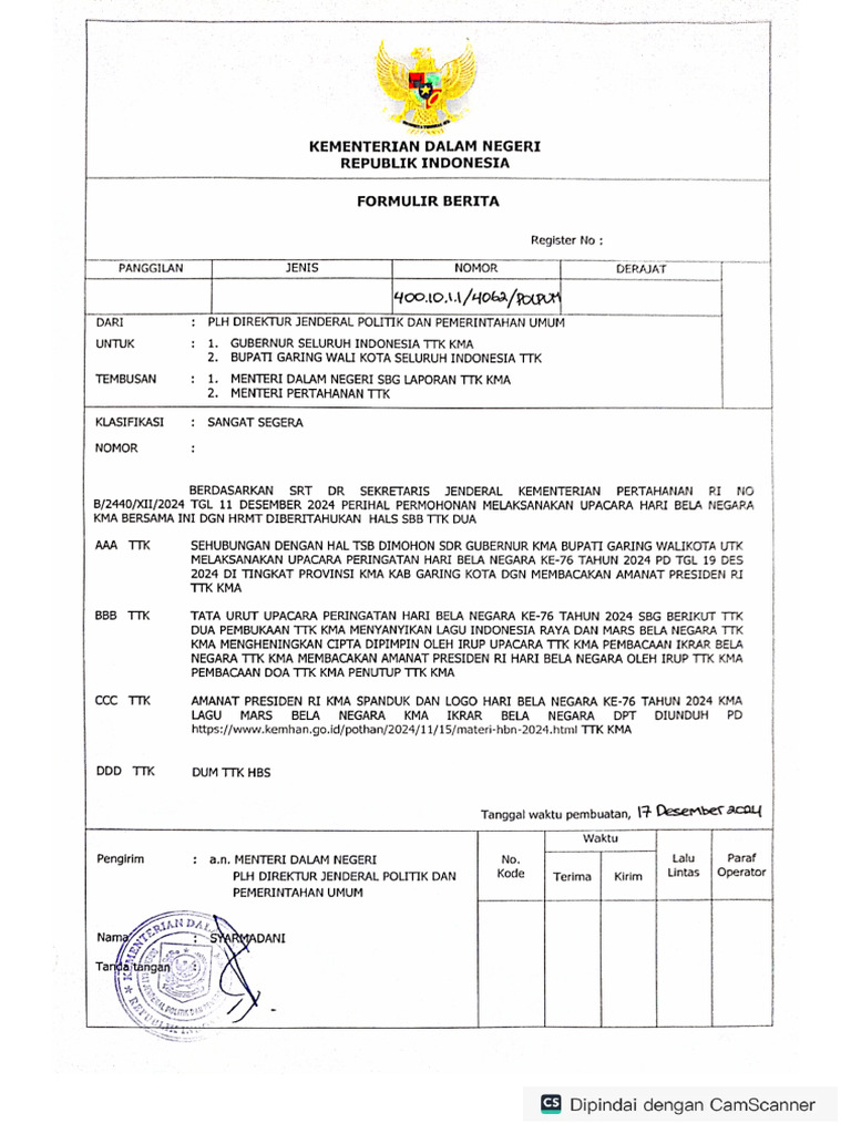 Radiogram Kemendagri HBN 2024 | PDF