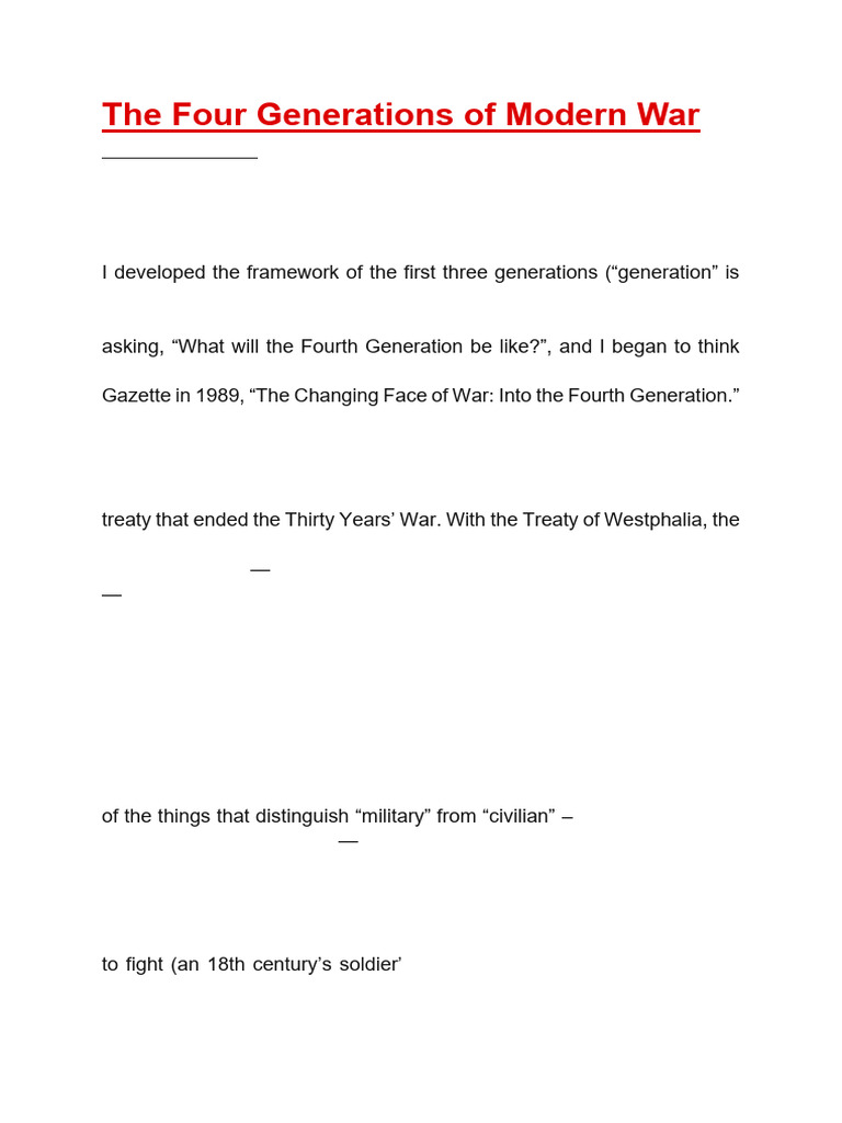 The Four Generations of Modern War | PDF | Maneuver Warfare | Military ...