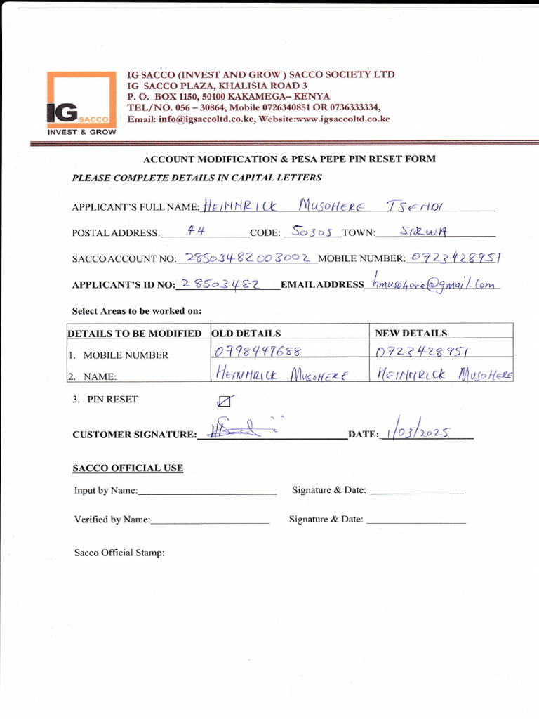 Pesa Pepe Pin Reset Form | PDF