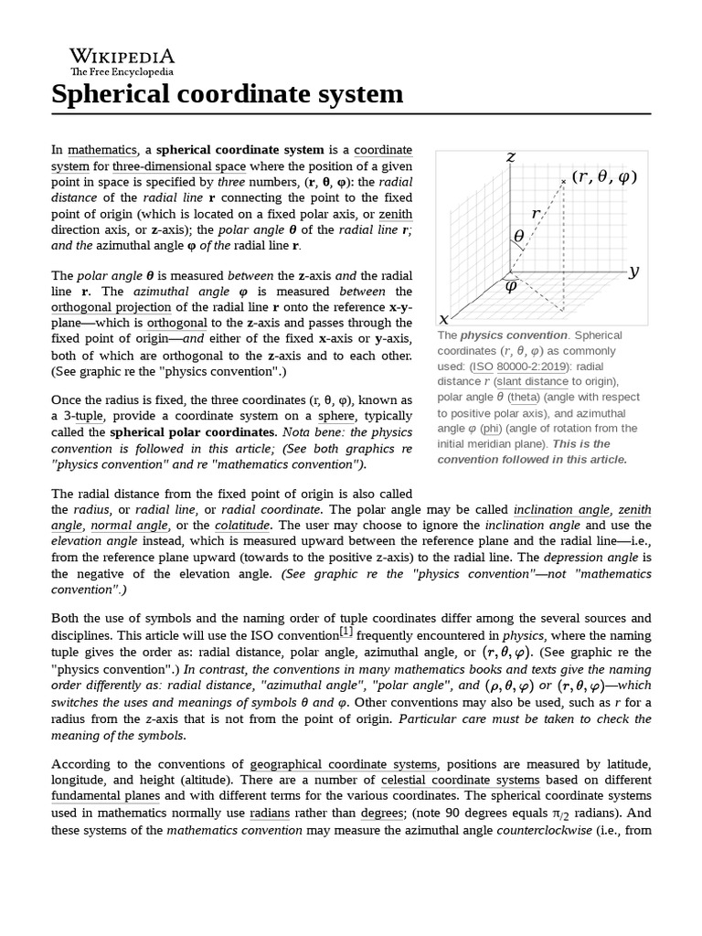 Spherical Coordinate System Explained | PDF | Coordinate System | Geometric Measurement
