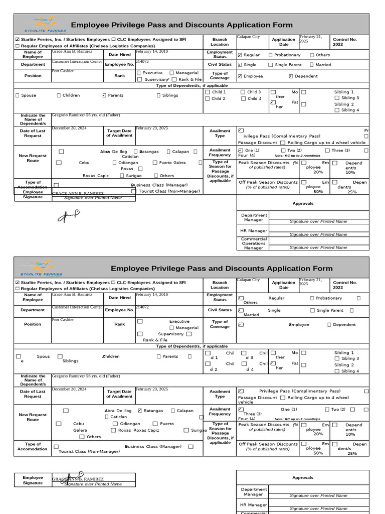 Employee Privilege Pass and Discounts Application Form - SFI | PDF