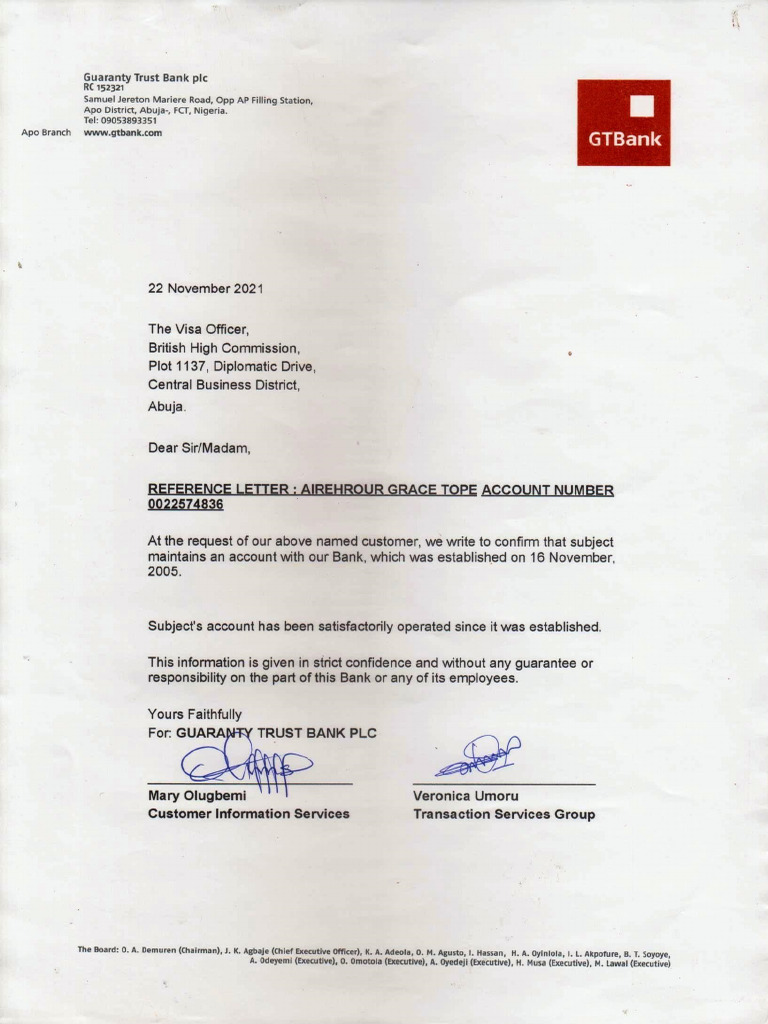 Reference Letter GTB | PDF