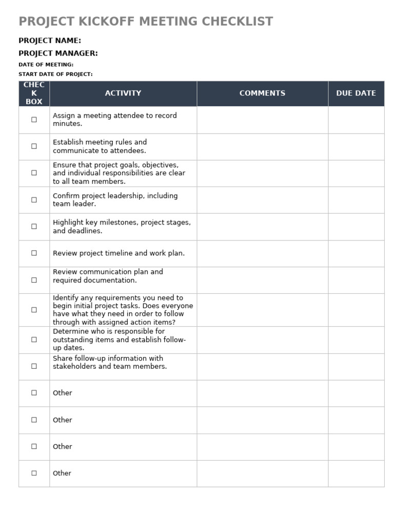 Project Kickoff Meeting Checklist | PDF