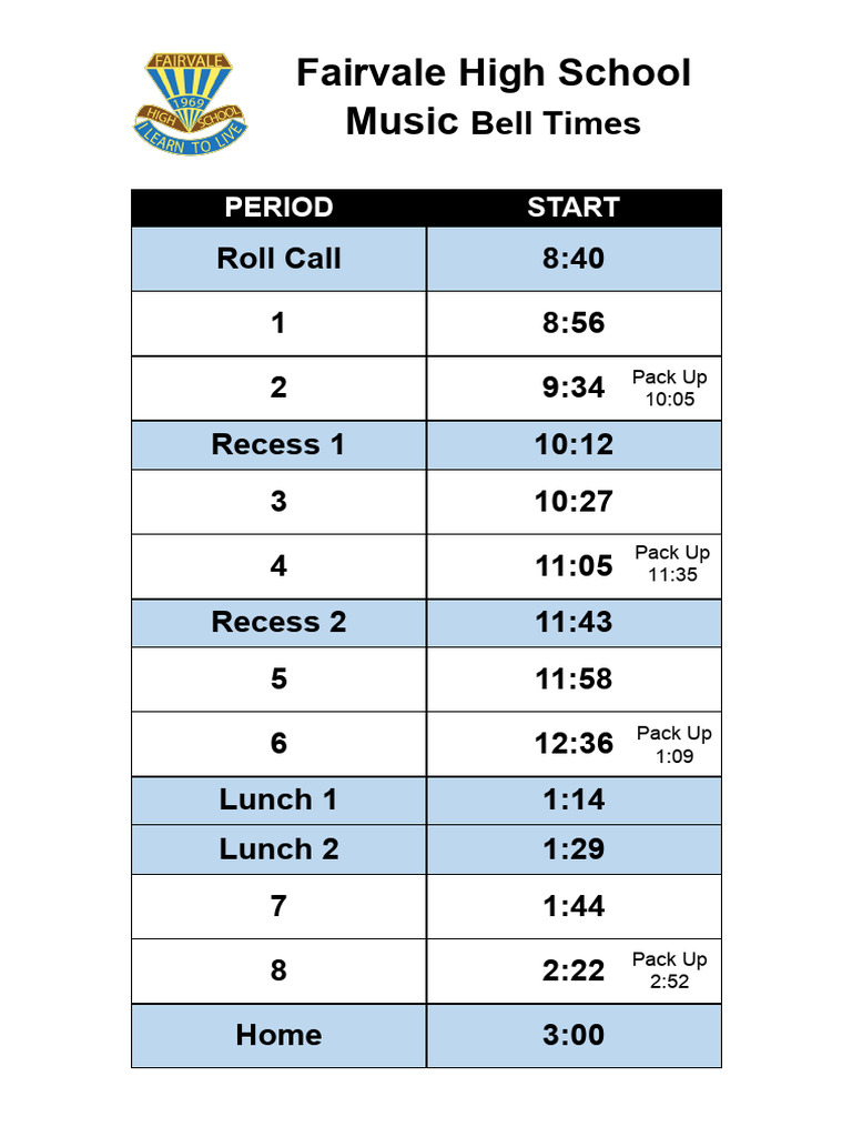 Fairvale High School Music Schedule | PDF
