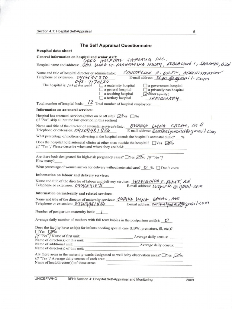 Self Appraisal Questionnaires | PDF