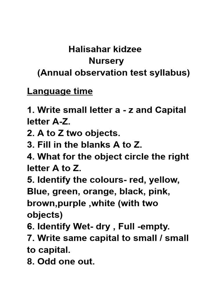 Nursery Syllabus | PDF