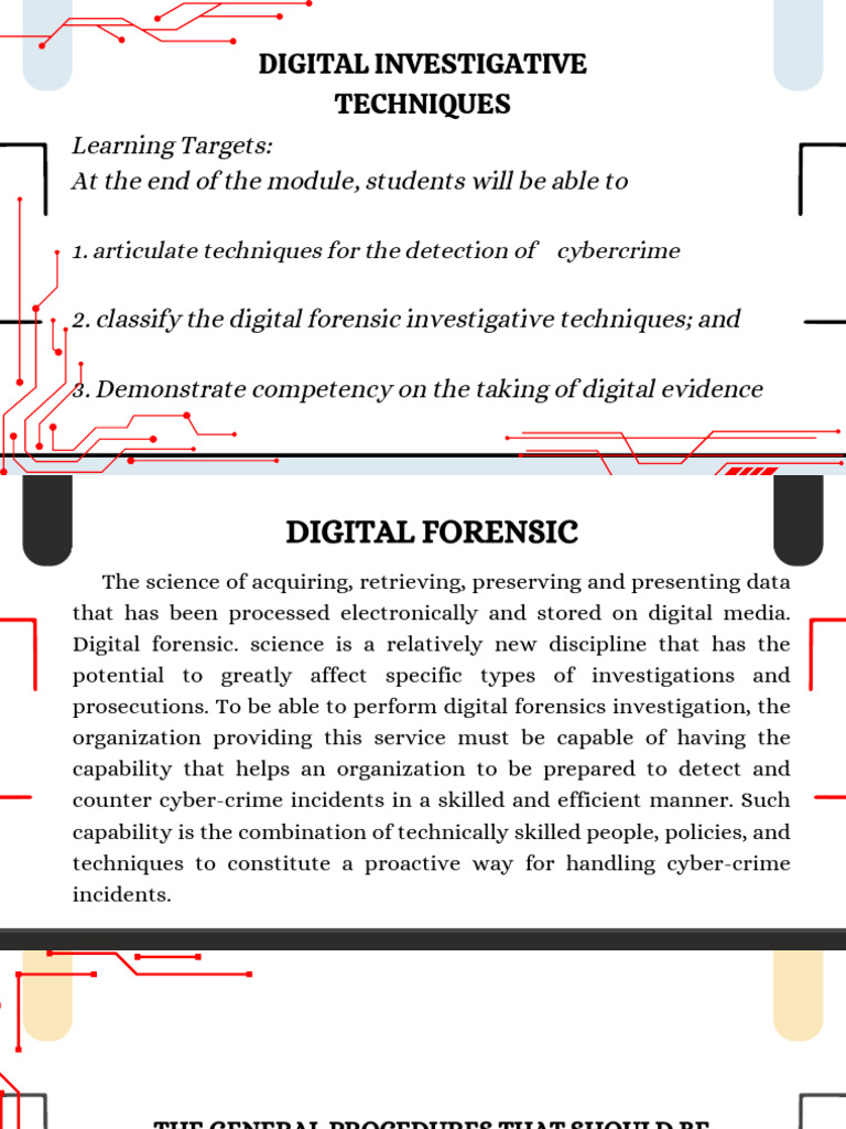 Digital Investigative Techniques: Learning Targets: at The End of The Module, Students Will Be ...