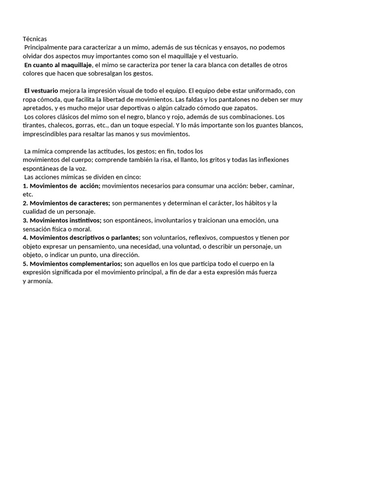 Técnicas de la Pantomima | PDF