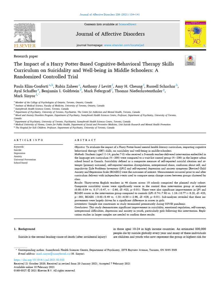 The Impact of A Harry Potter-Based | PDF | Cognitive Behavioral Therapy ...
