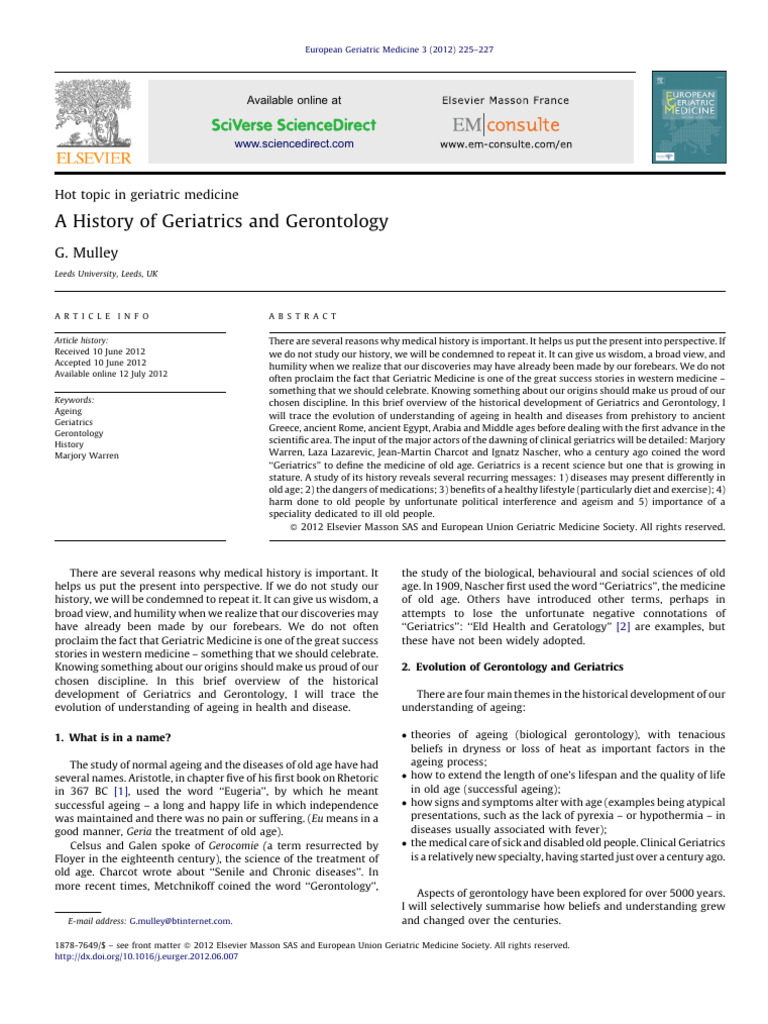 A History of Geriatrics and Gerontology | PDF | Geriatrics | Medicine