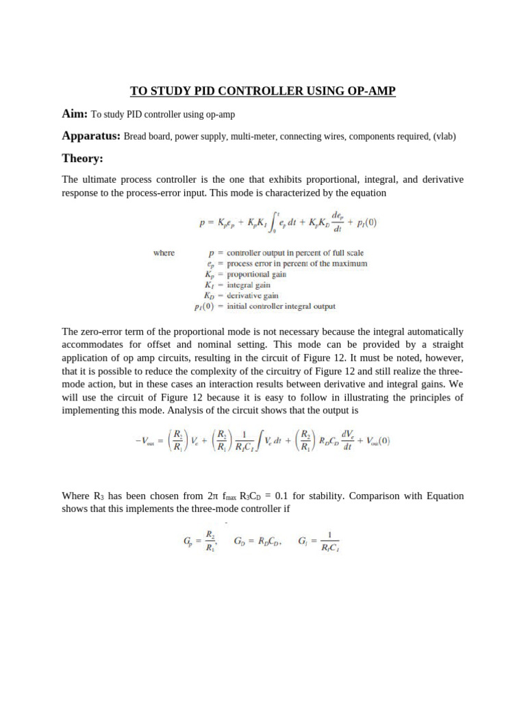 PID Controller Study with Op-Amp | PDF