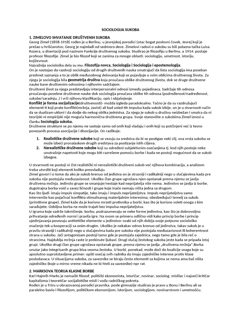 SOCIOLOGIJA SUKOBA - Skripta Za Ispit | PDF