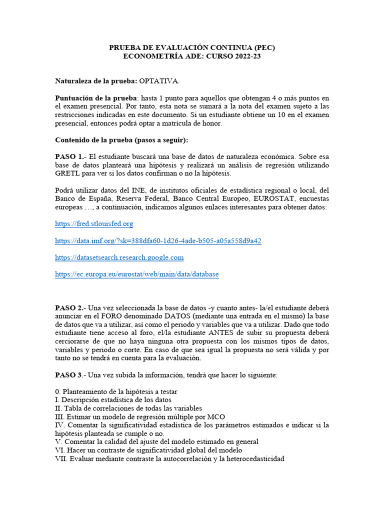 Pec 2022 2023 | PDF | Estadísticas | Análisis de regresión