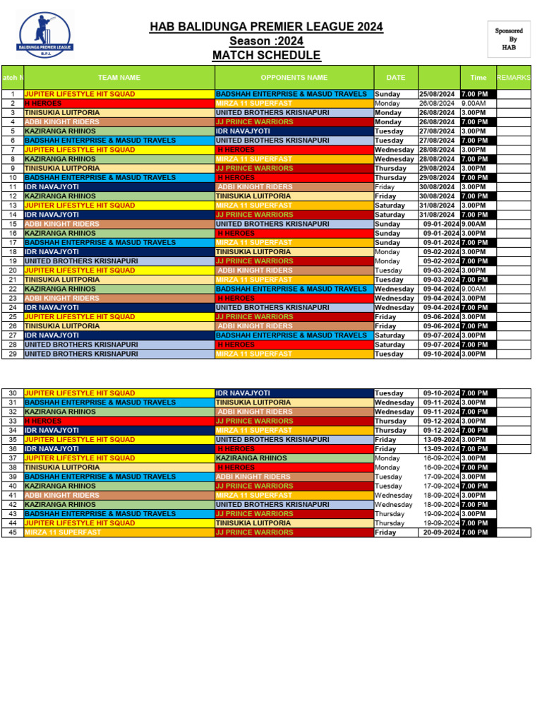 BPL Schedule Modified08-09-2024-1 | PDF