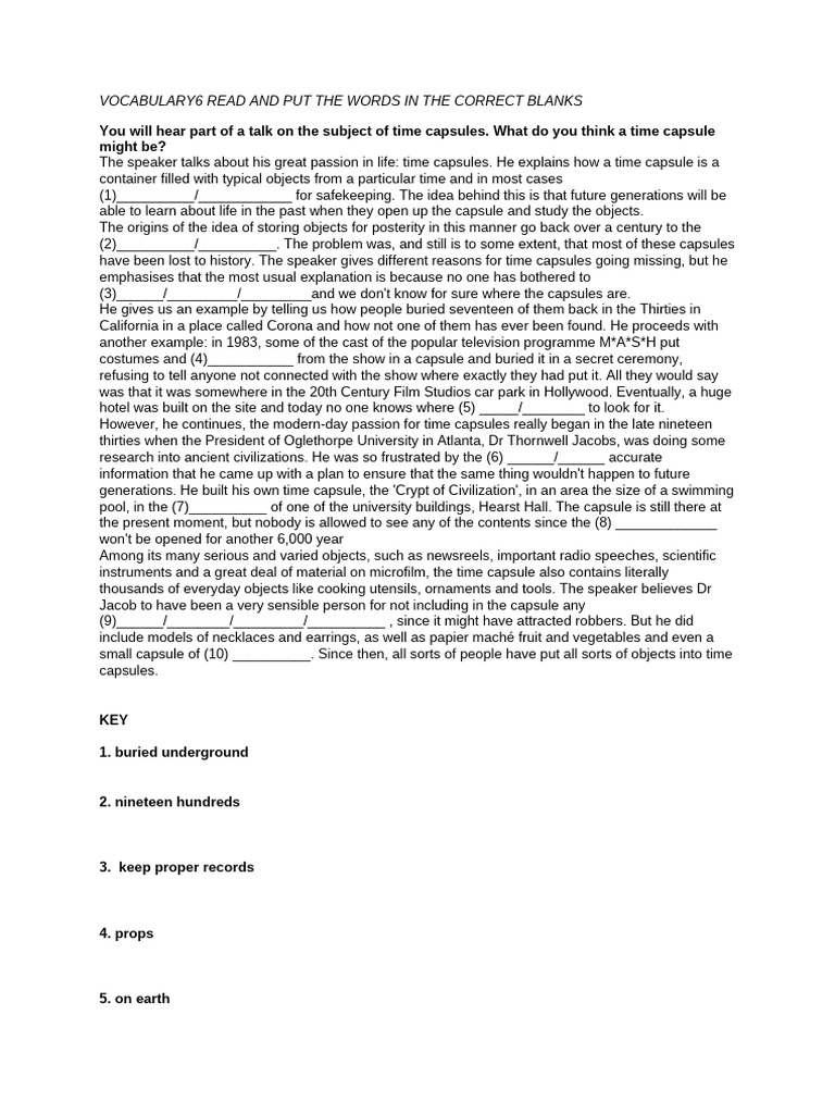 Vocabulary6 Read and Put The Words in The Correct Blanks | PDF