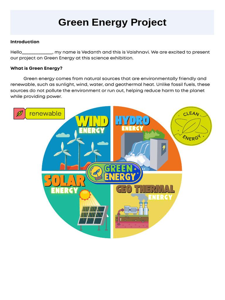Green Energy Project for Science Expo | PDF
