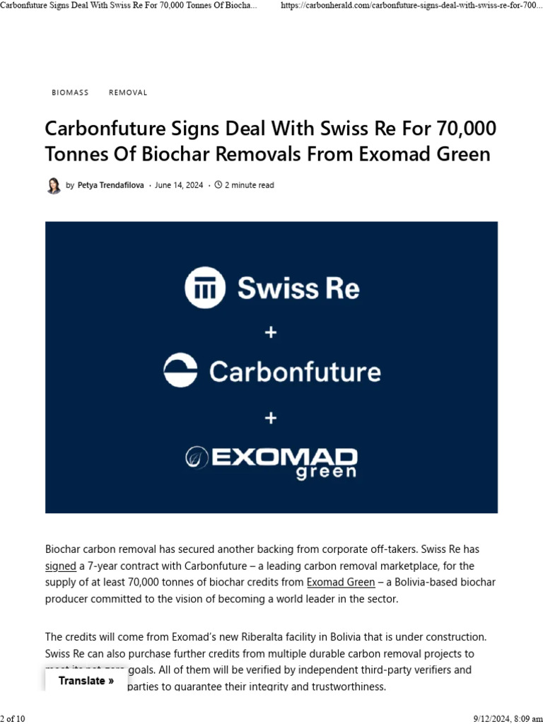 Exomad Green's Biochar Deal with Swiss Re | PDF | Carbon Sequestration ...