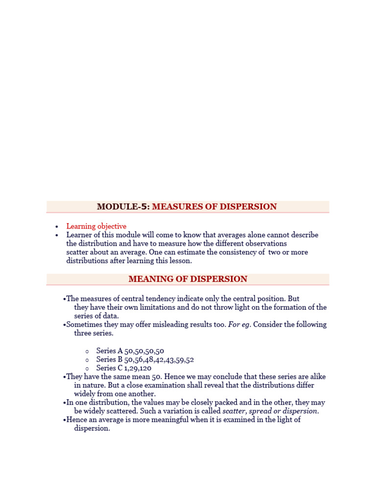 3) Measures of Dispersion | PDF | Standard Deviation | Coefficient Of Variation