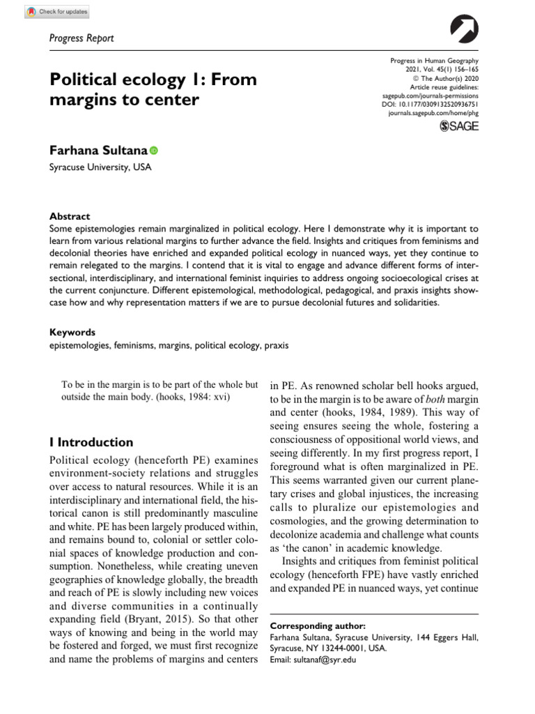 Sultana 2020 Political Ecology 1 From Margins To Center | PDF ...