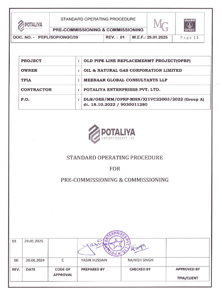 PRE - COMMISSIONING & COMMISSIONING PROCEDURE, Rev - 01 - Compressed | PDF