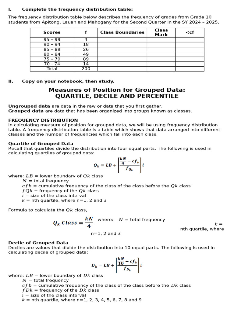 Measures of Positions Grouped Data | PDF