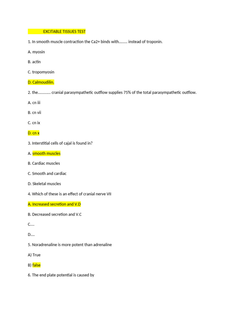 Excitable Tissues Test Questions | PDF | Neuroanatomy | Human Anatomy