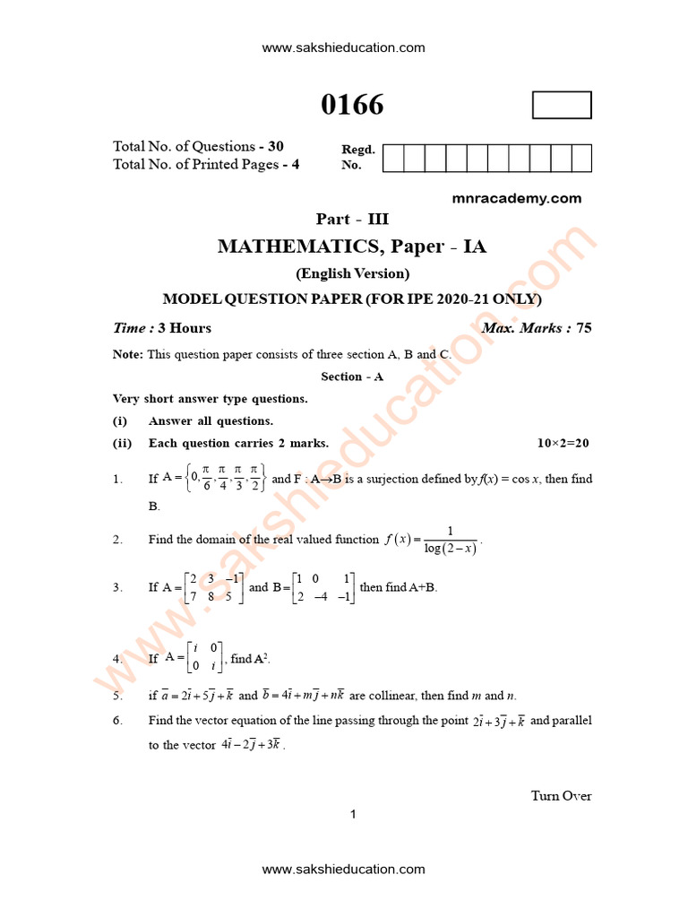 Previouspapers Intermediate 2021 Maths Ia Govt | PDF