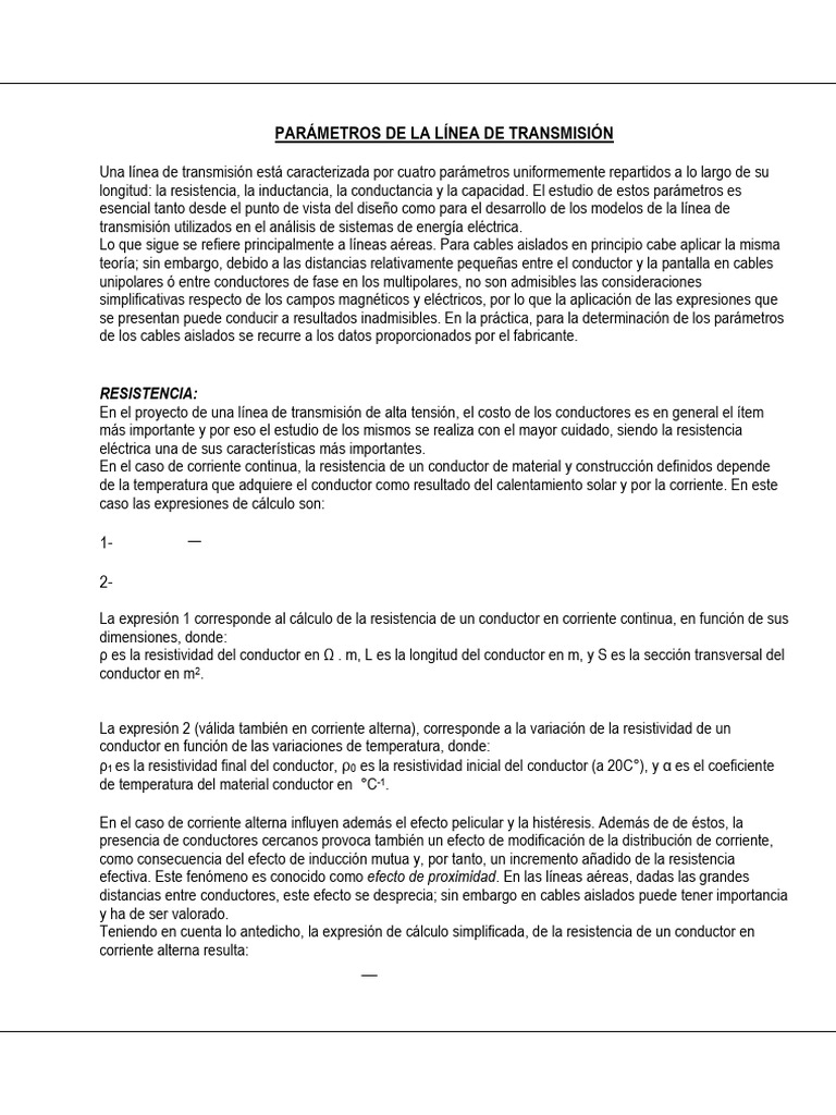 Parámetros de Líneas de Transmisión Eléctrica | PDF | Línea de ...
