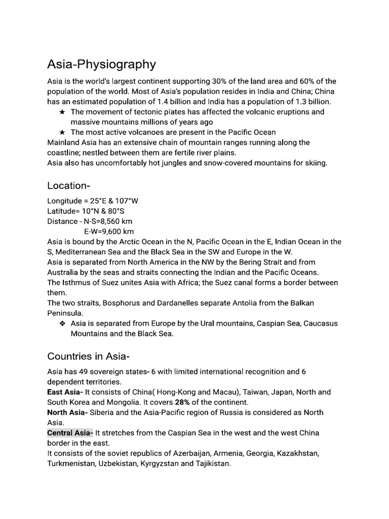 Asia Physiography | PDF