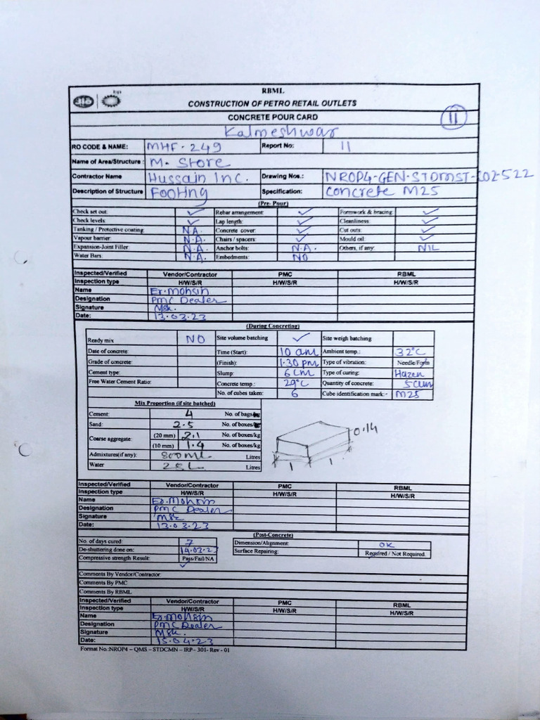 11 - Concrete Pour Card Corrected | PDF | Concrete | Civil Engineering