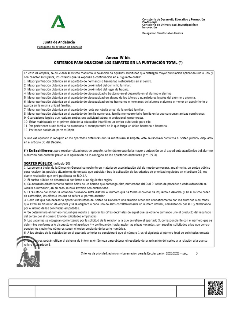 Criterios para Dilucidar Empates en Escolarización | PDF
