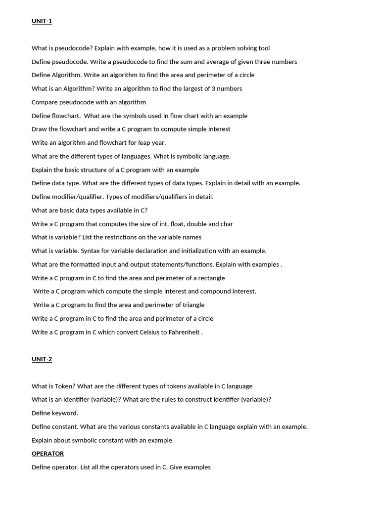 UNITWISE QUESTIONS -PSUC | PDF | Pointer (Computer Programming ... UNITWISE QUESTIONS -PSUC | PDF | Pointer (Computer Programming ...