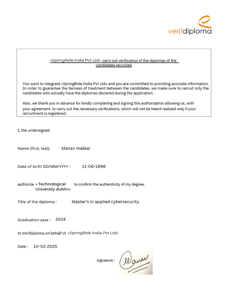 Degree Verification Authorization Form | PDF