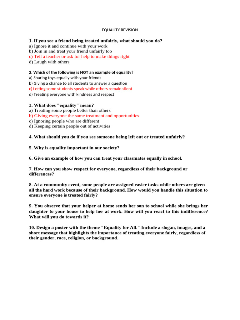 Fair Treatment and Equality in School | PDF
