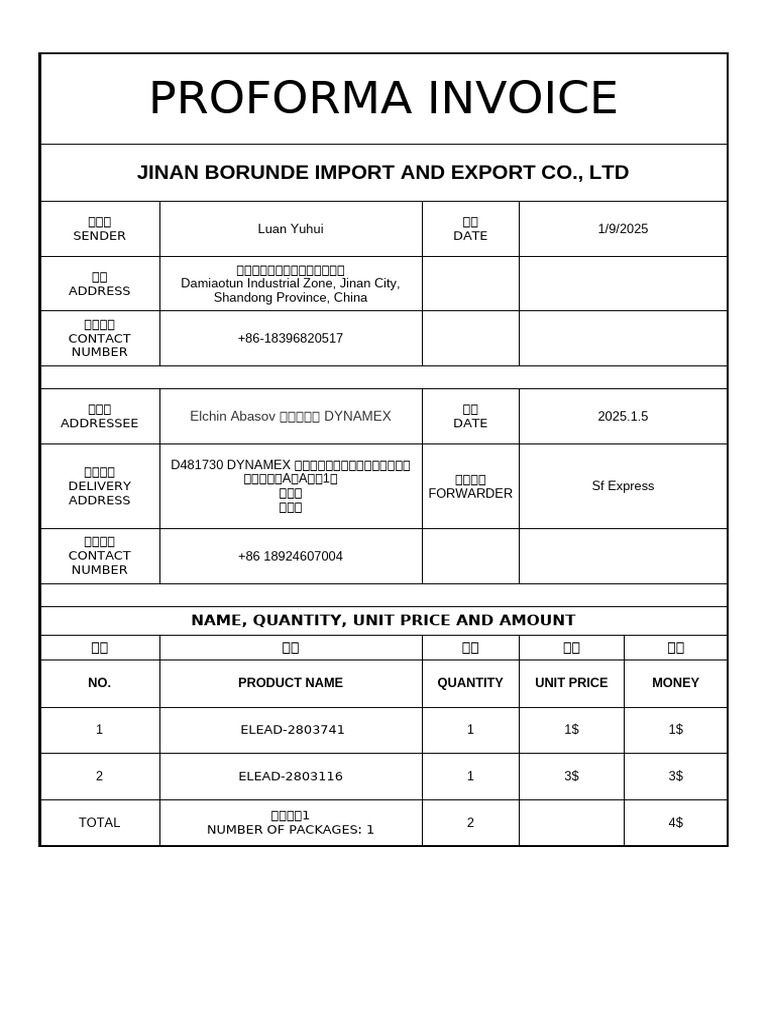 Proforma Invoice: Jinan Borunde Import and Export Co., LTD | PDF