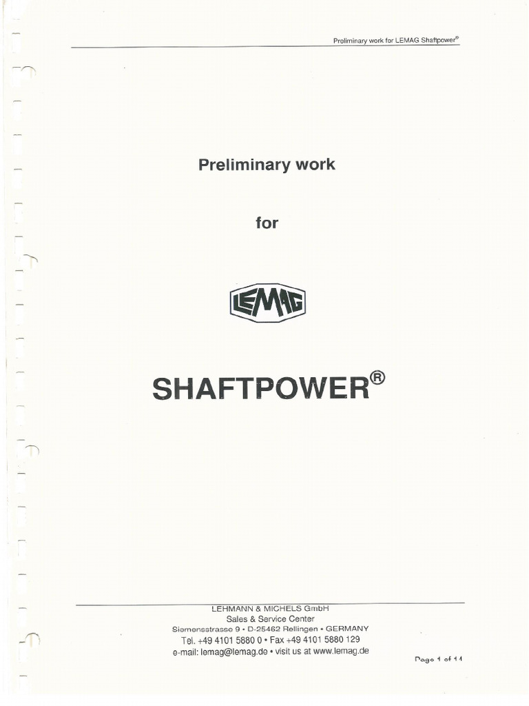 Preliminary Work For Lemag Shaftpower | PDF