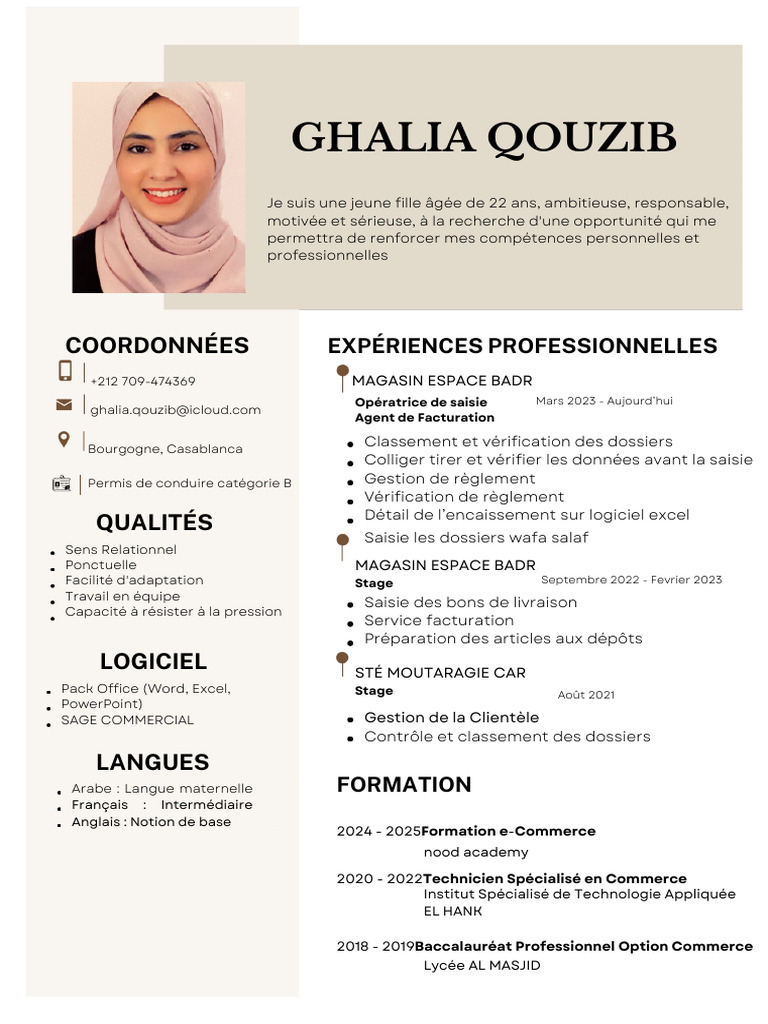 Profil professionnel de Ghalia Qouzib | PDF