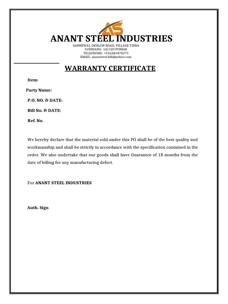 Warranty Certificate | PDF